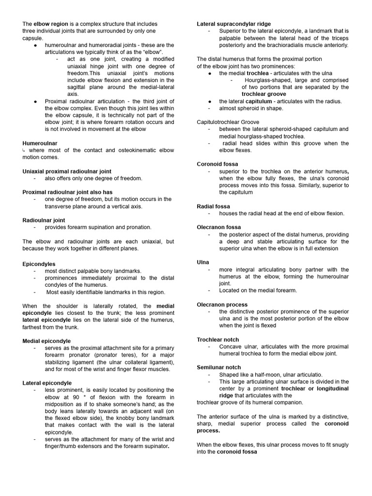Elbow Complex | PDF | Elbow | Anatomical Terms Of Motion