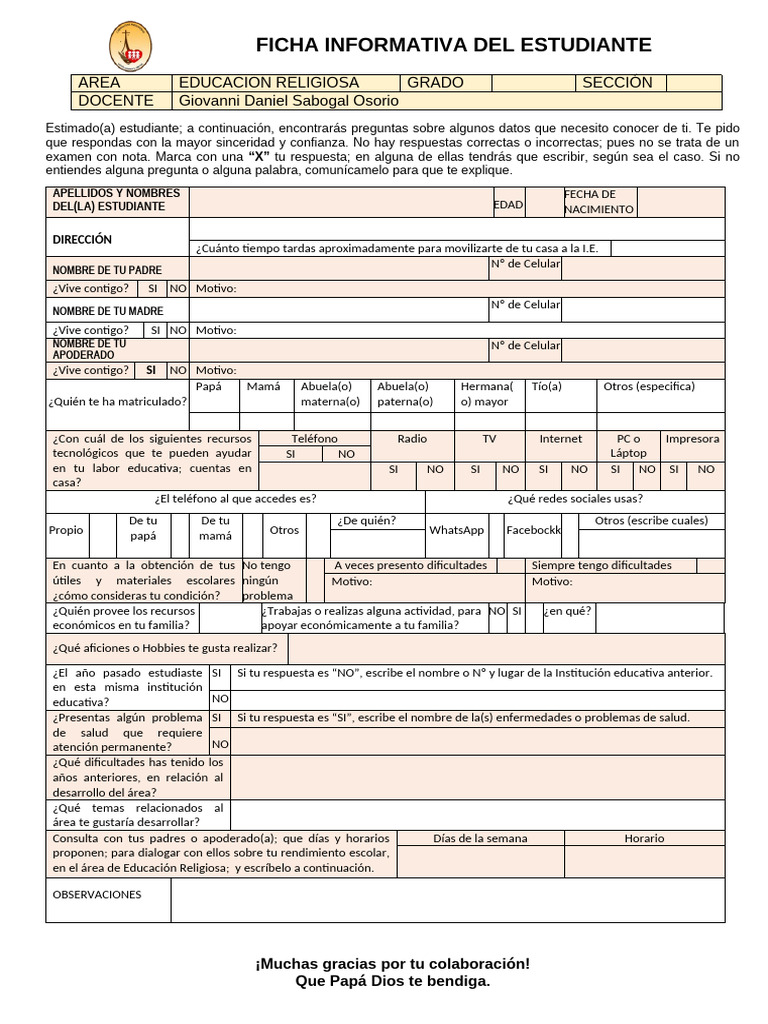 FICHA INFORMATIVA ESTUDIANTE (2) | PDF