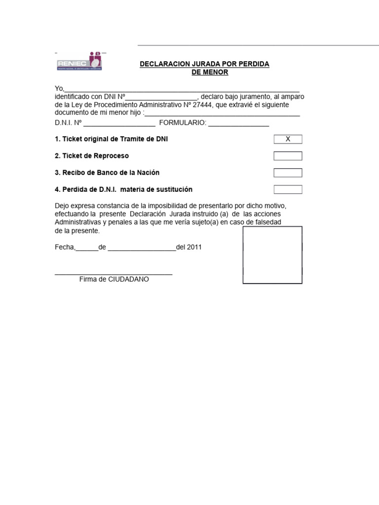 Declaracion Jurada Por Perdida | PDF