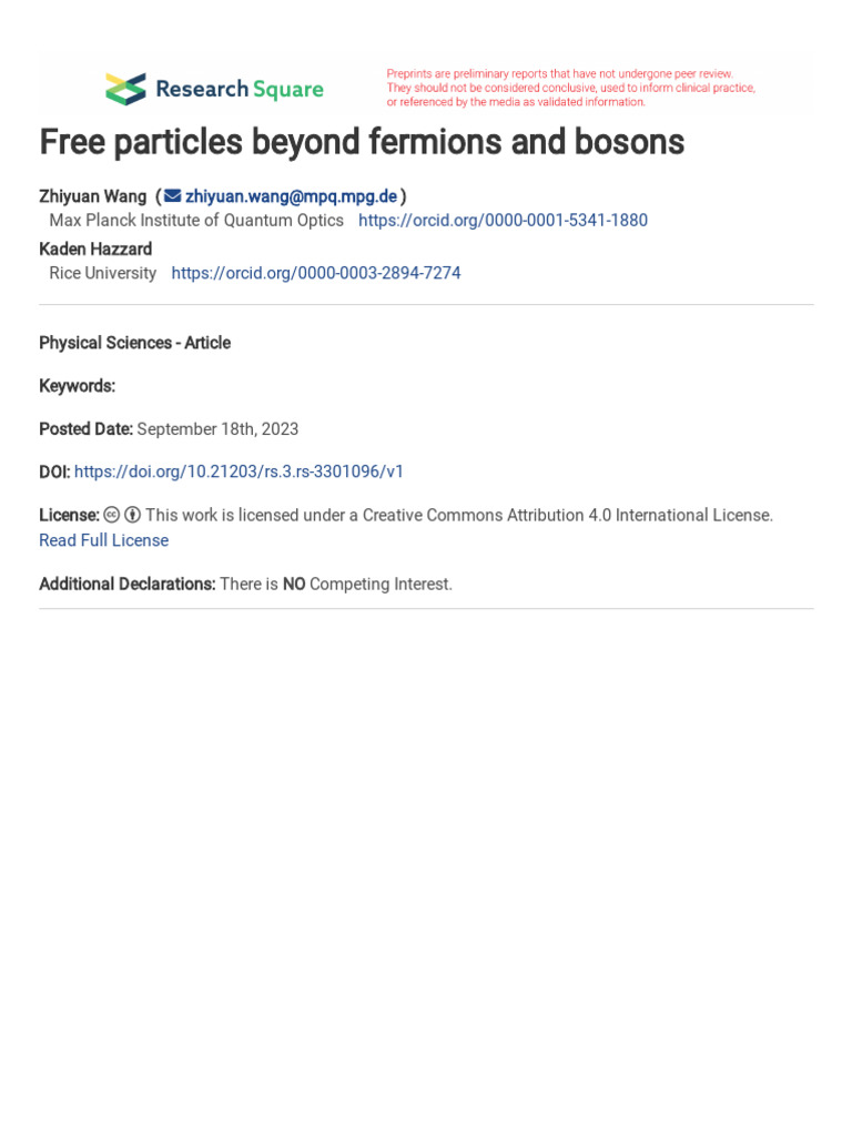 Free Particles Beyond Fermions and Bosons | PDF | Spin (Physics ...