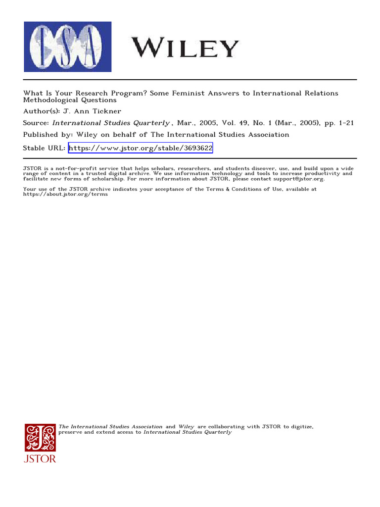 Tickner+ What's Your Research Programme | PDF | Methodology | Feminism