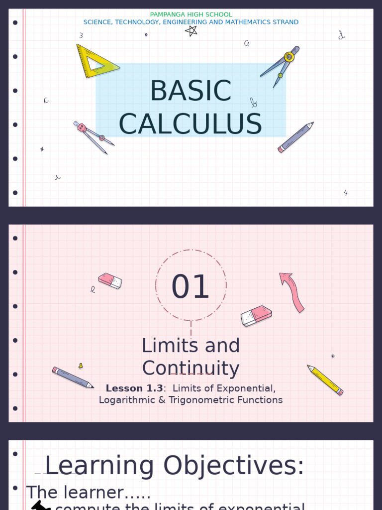 Lesson 1.3 Limits of Exponential Logarithmic Trigonometric Functions | PDF