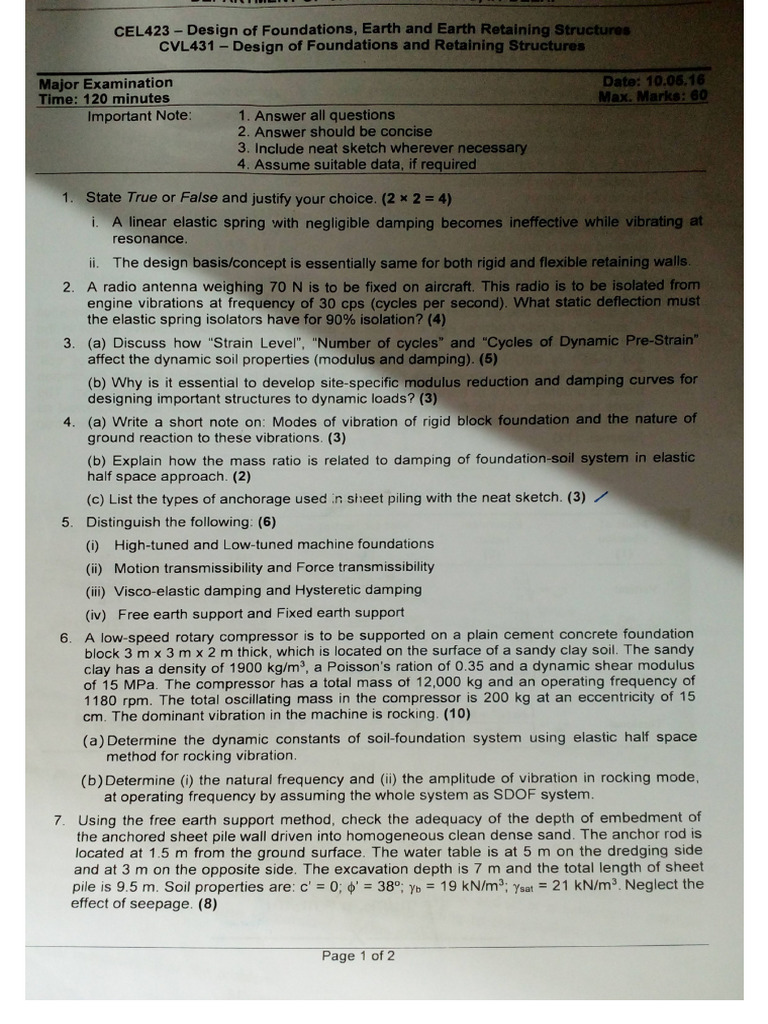 CEL423 Major 2016-17 Sem1 | PDF