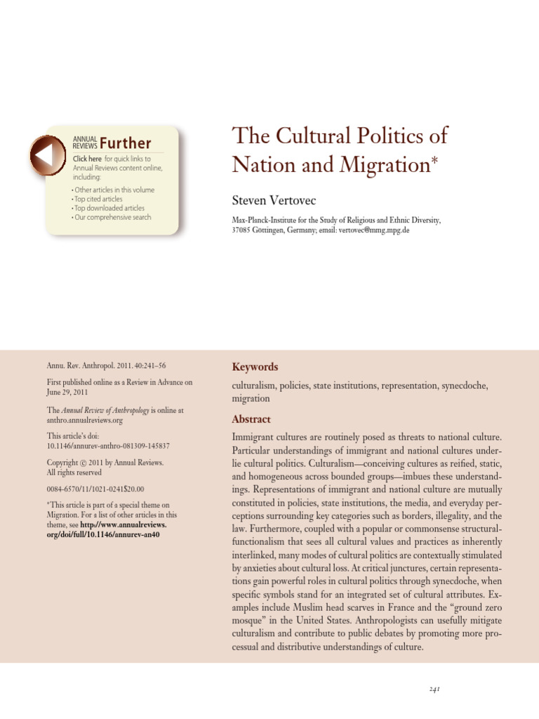 Cultural Politics of Migration and Nation | PDF | Anthropology ...