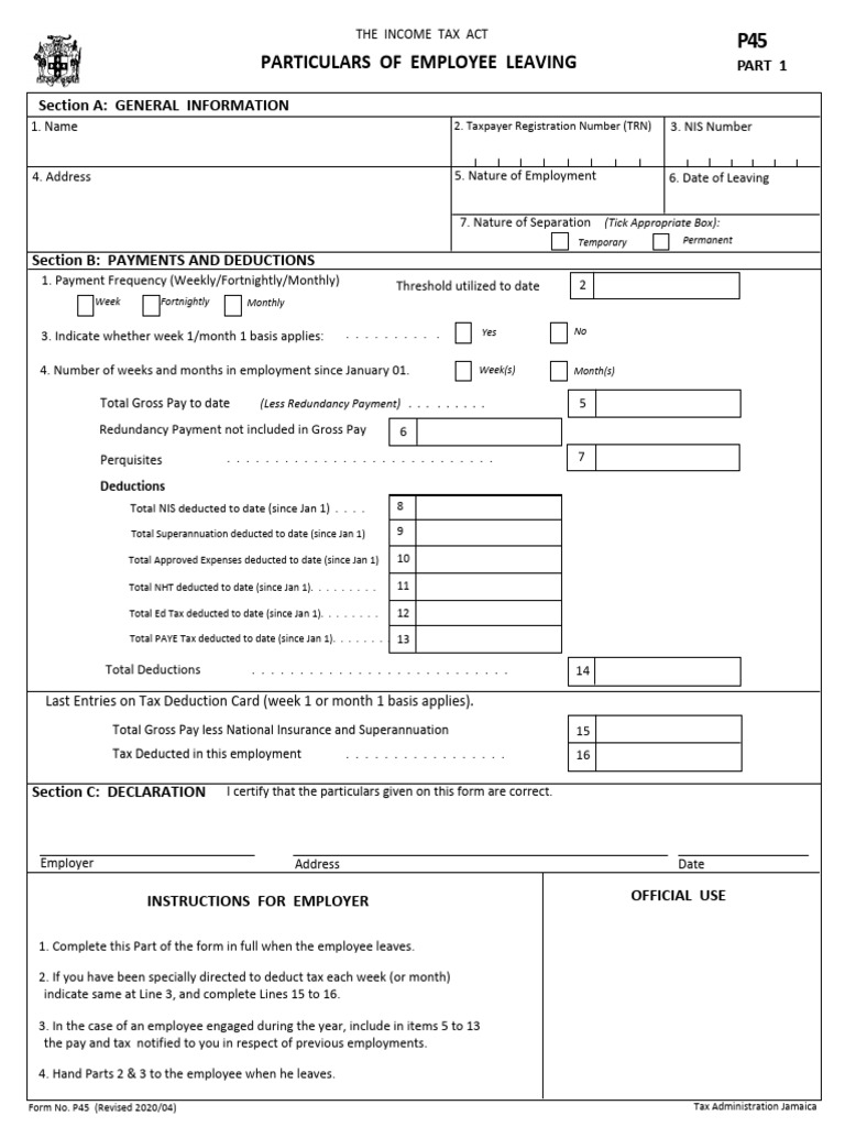 P45 - April 3. 2020 Ver 3 April 3 | PDF | Tax Deduction | Payroll Tax