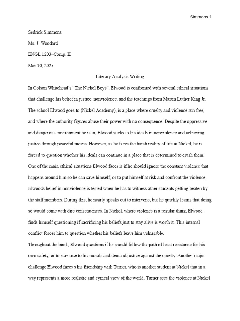 Literary Analysis Assignment | PDF | Nonviolence | Justice