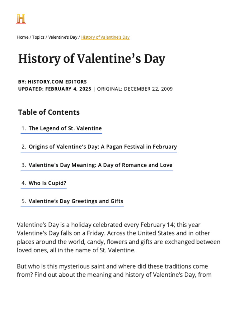 Valentine's Day 2025 - Origins, Background & Traditions - HISTORY | PDF ...