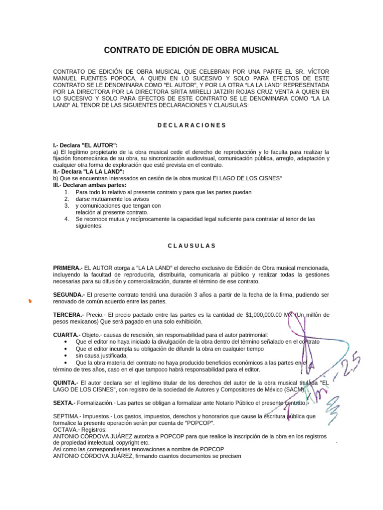 Contrato de Edición de Obra Musical | PDF
