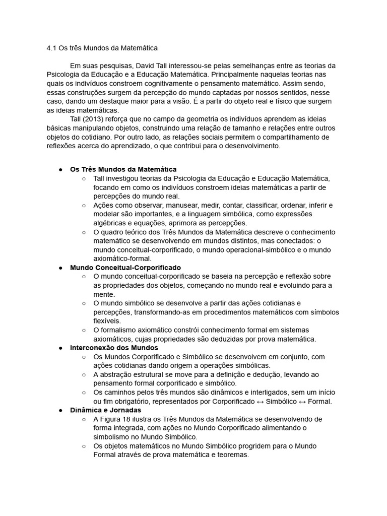 Três Mundos da Matemática de David Tall | PDF | Matemática | Aprendizado
