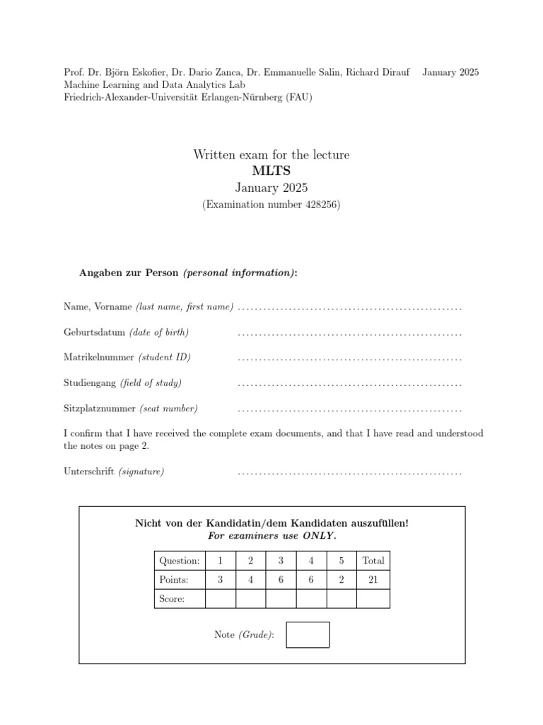 Mlts Exam 2025 Ws Mock Exam Questions | PDF | Machine Learning | Applied Mathematics