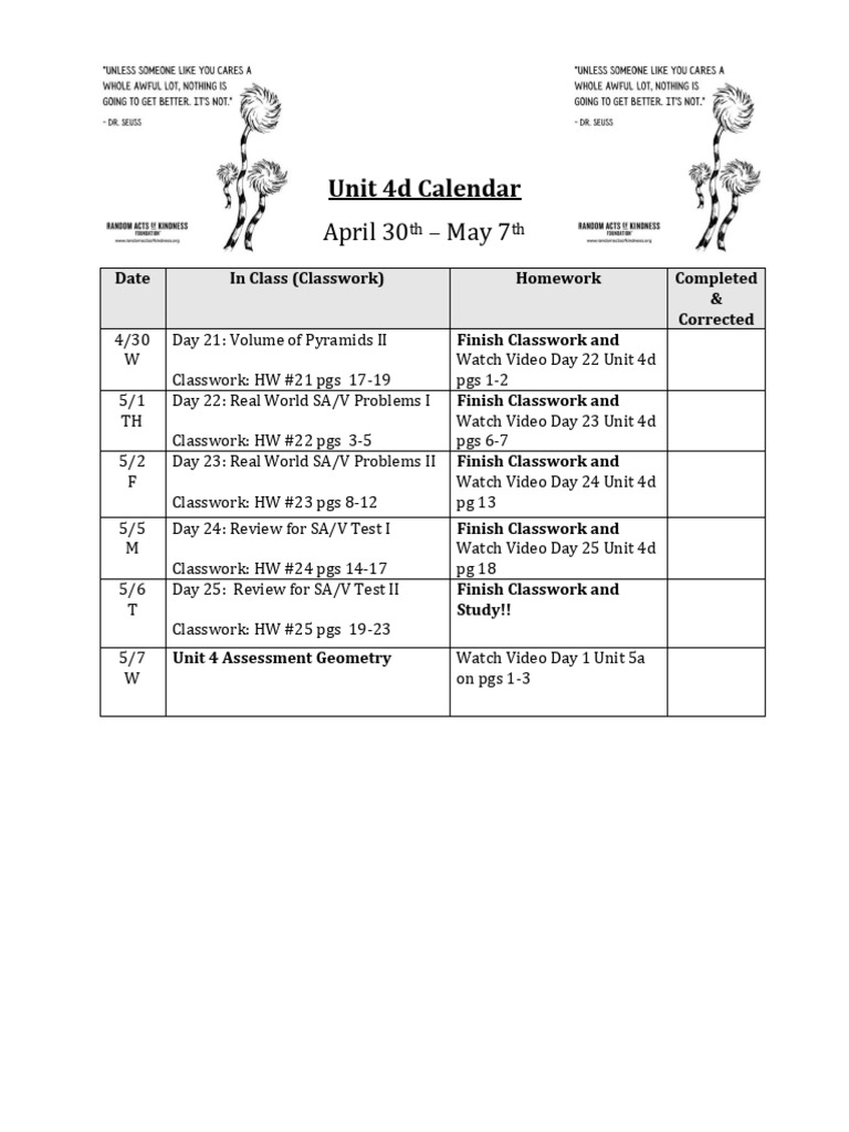 Unit 4d Calendar | PDF