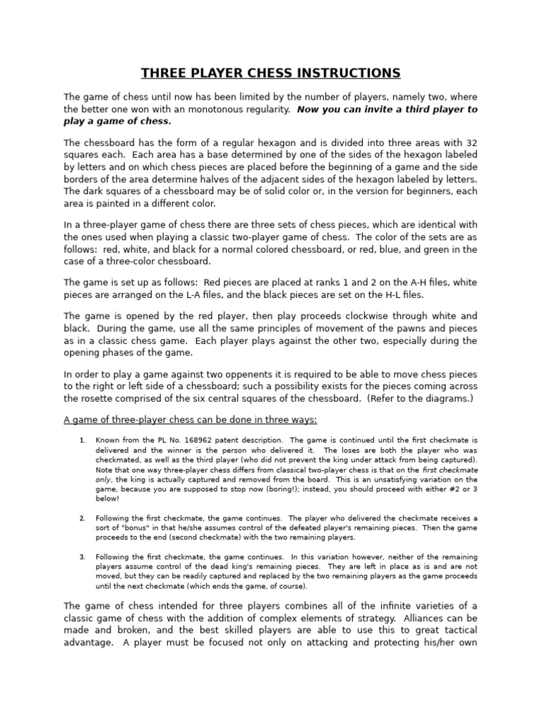 Three-Player Chess Instructions | PDF | Chess | Traditional Games