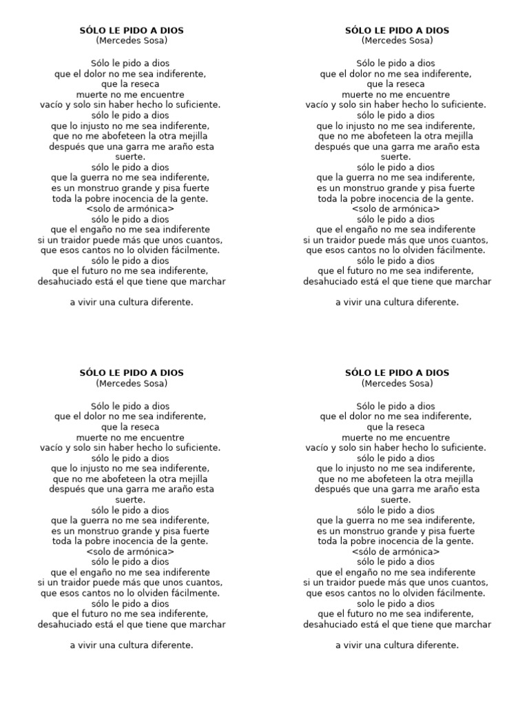 11° Canción SÓLO LE PIDO A DIOS | PDF | Canciones políticas
