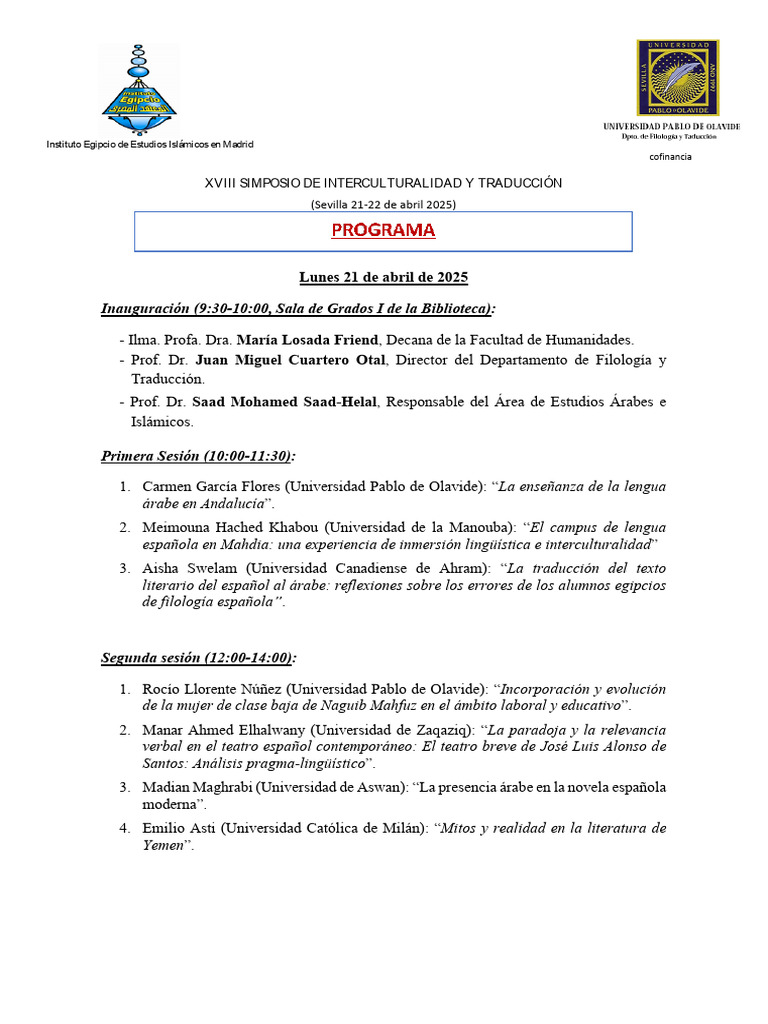Programa Definitivo Del XVIII Simposio de Interculturalidad y Traducción | PDF | Comunicación humana