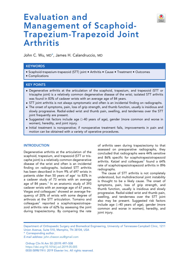 Evaluation and Management of Scaphoid Trapezium Trapezoid STT Joint ...