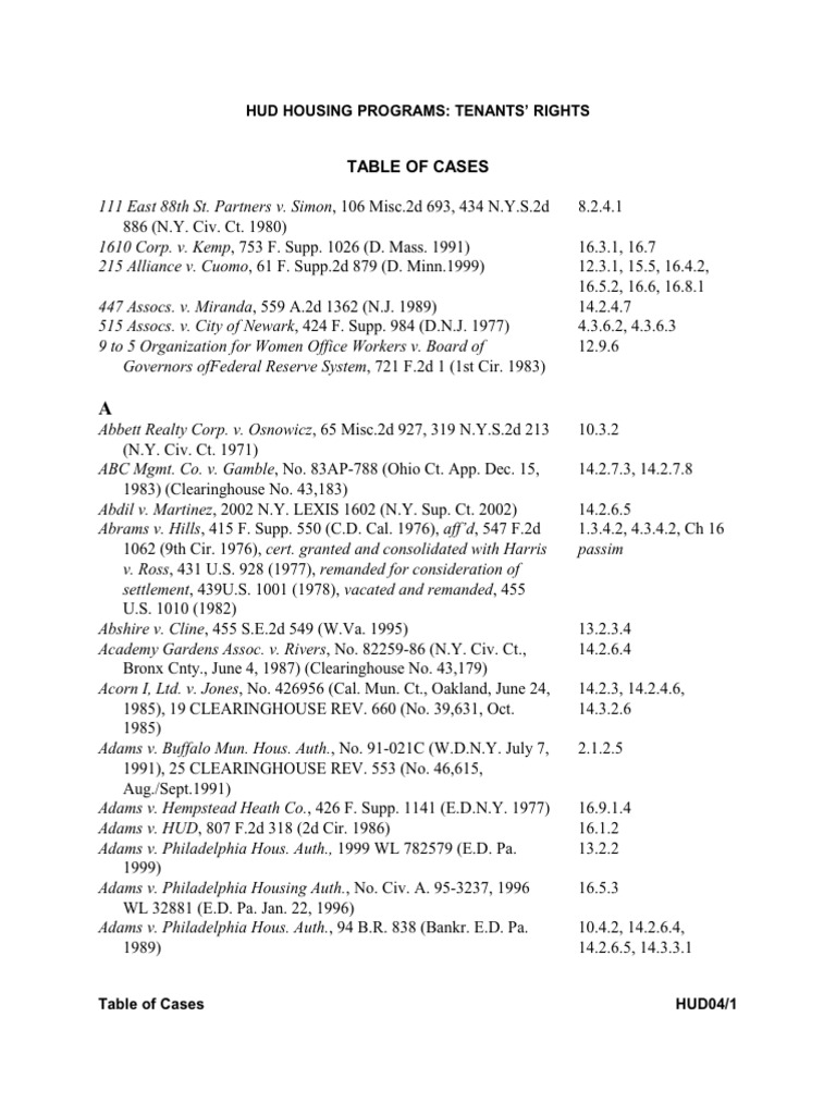 HOUSING CASES INCLUDING HUD Table of Cases - 3d Edition (With Two ...