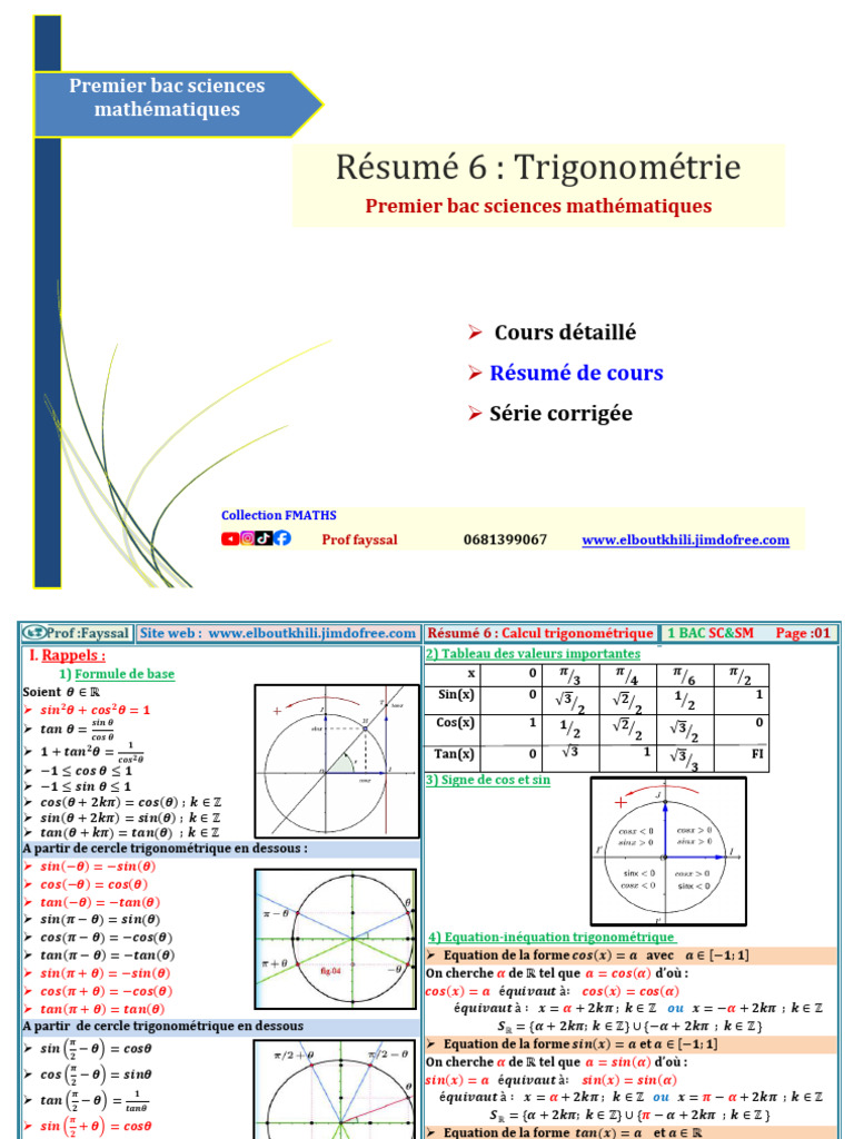 Résumé Cours 6 Trigonométrie 1bac SC MATHS | PDF | Triangle | Analyse ...