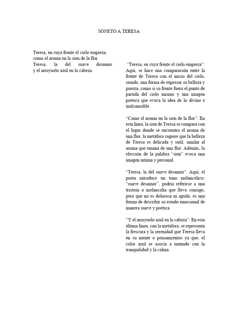 Análisis de Soneto A Teresa | PDF | Amor