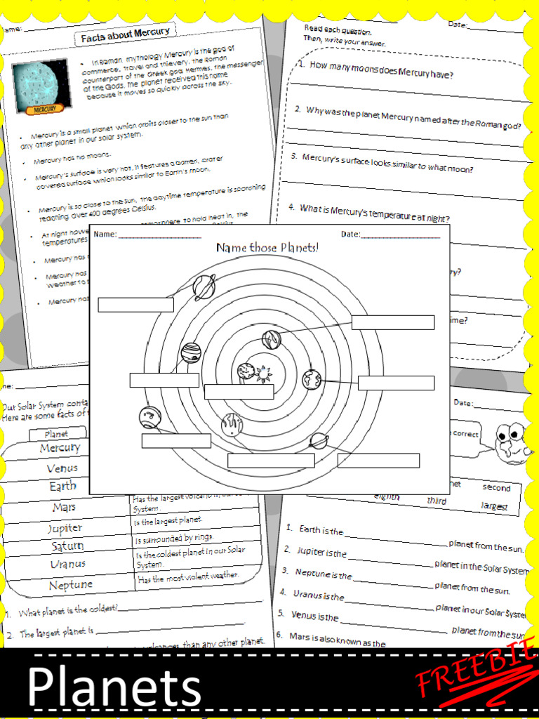FREEBIEPlanets Worksheets | PDF | Planets | Saturn