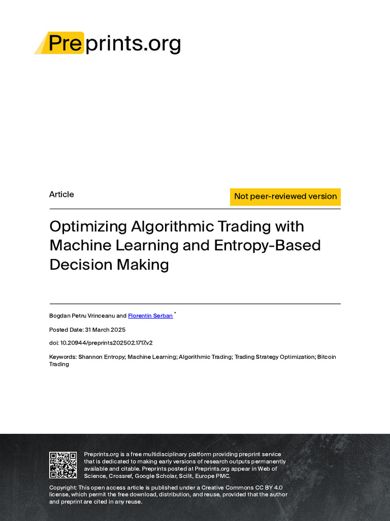Preprints202502 1717 v2 | PDF | Algorithmic Trading | Risk