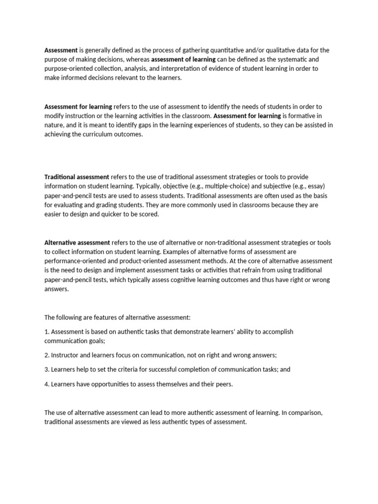 Understanding Alternative Assessment Methods | PDF | Educational ...