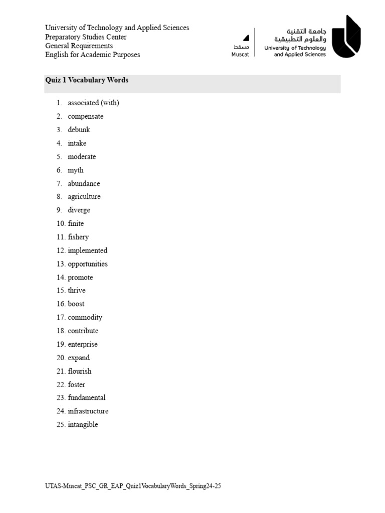 Quiz 1 Vocabulary Words | PDF