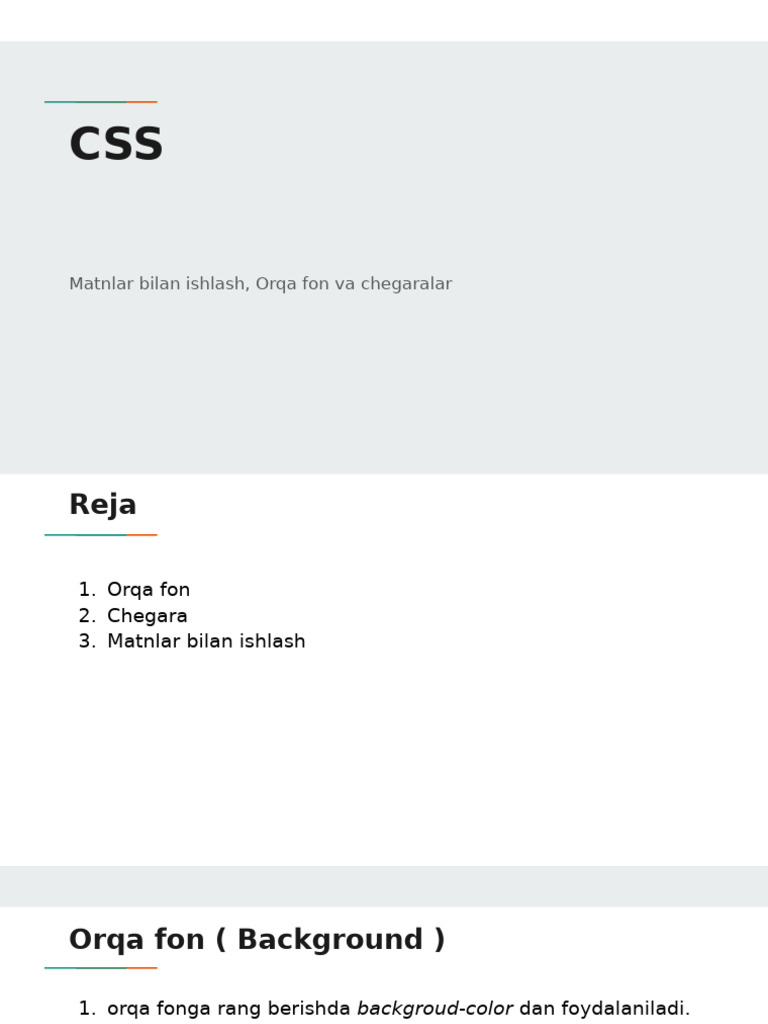 CSS Orqa Fon va Chegaralar Bo'yicha Qo'llanma | PDF