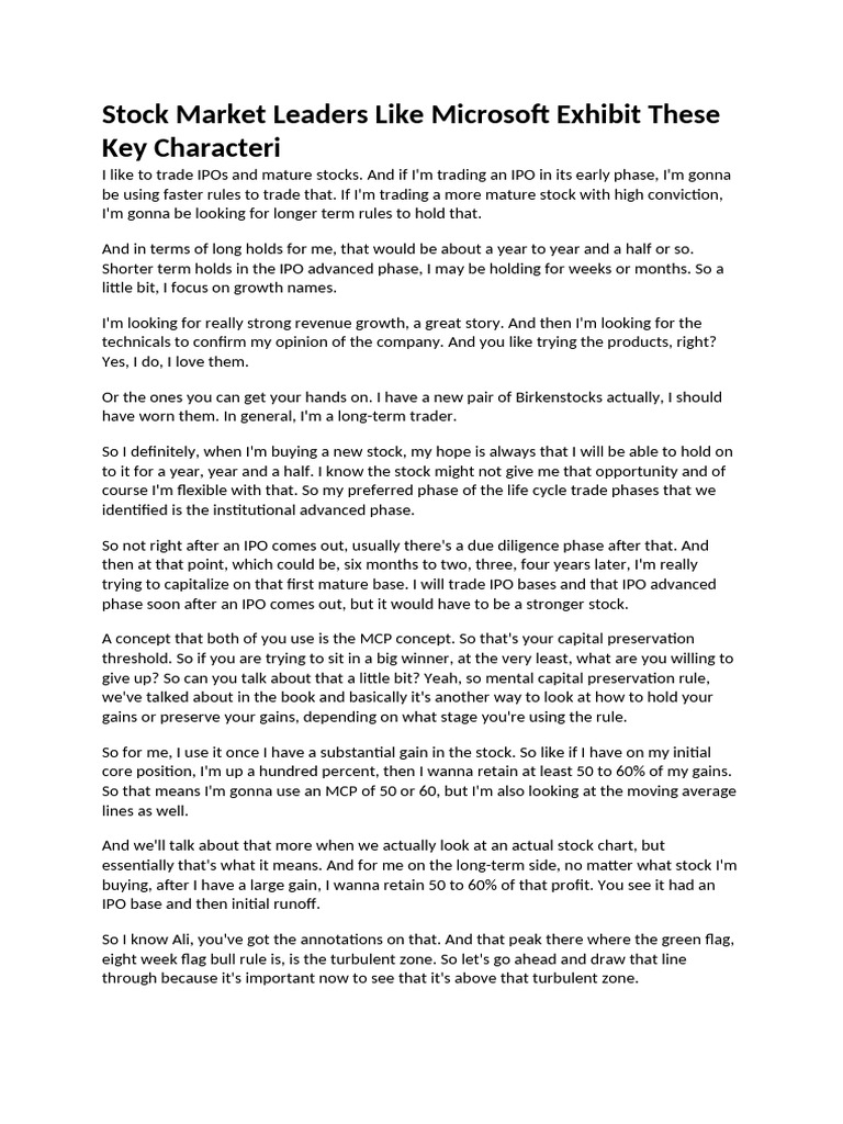 Stock Market Leaders Like Microsoft Exhibit These Key Characteri | PDF ...