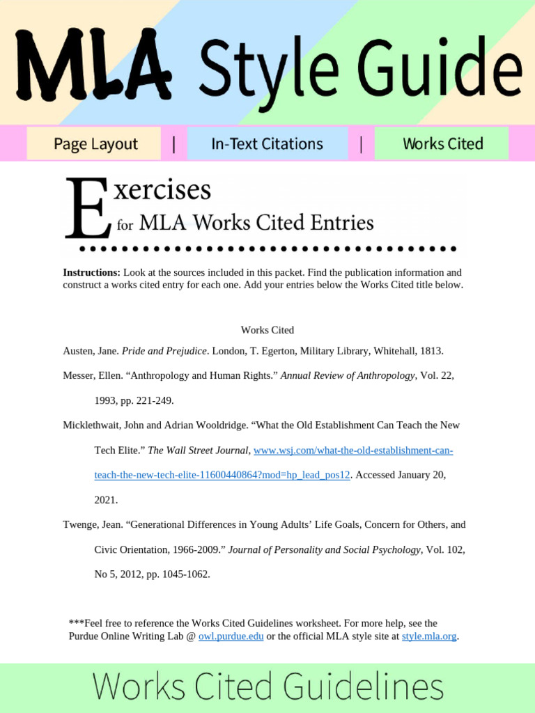 Practice Worksheet Works Cited ANSWER - KEY | PDF