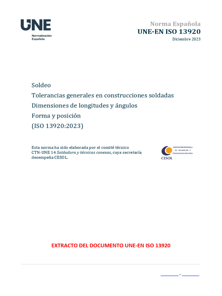 (Ex) Une-En Iso 13920 2023 | PDF | Metrología