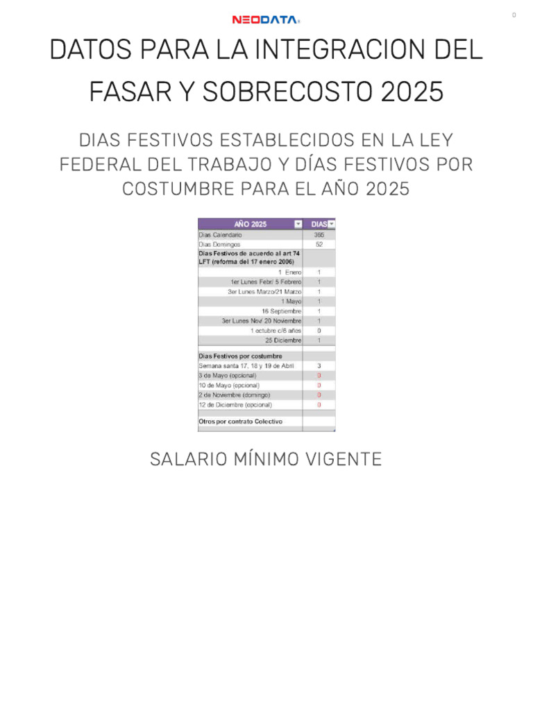 DATOS PARA LA INTEGRACIÓN DEL FASAR Y SOBRECOSTO 2025 - Neodata | PDF ...