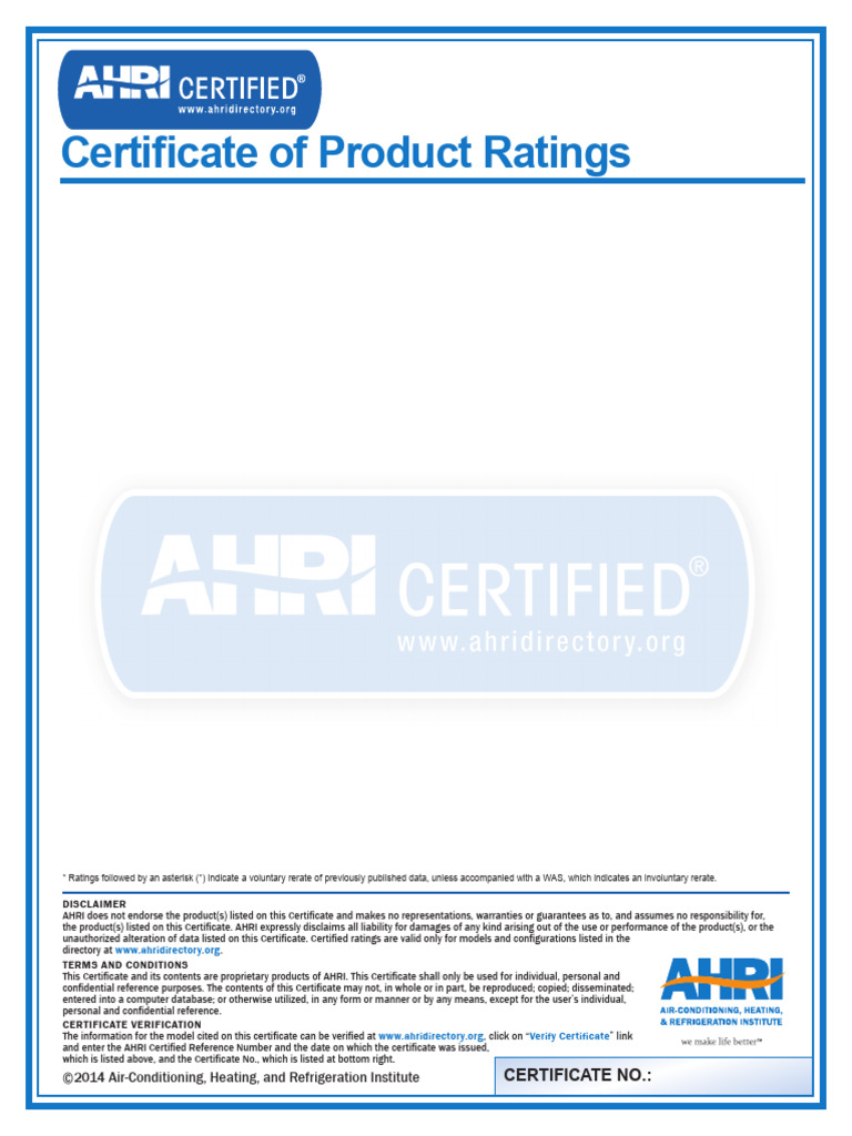 AHRICertificate TSC036E3 | PDF | Engineering Thermodynamics | Building Automation