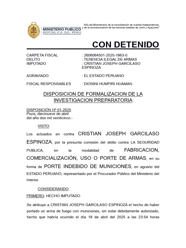 Formalizacion Cristian Joseph PDF | PDF | Pistola | Castigos