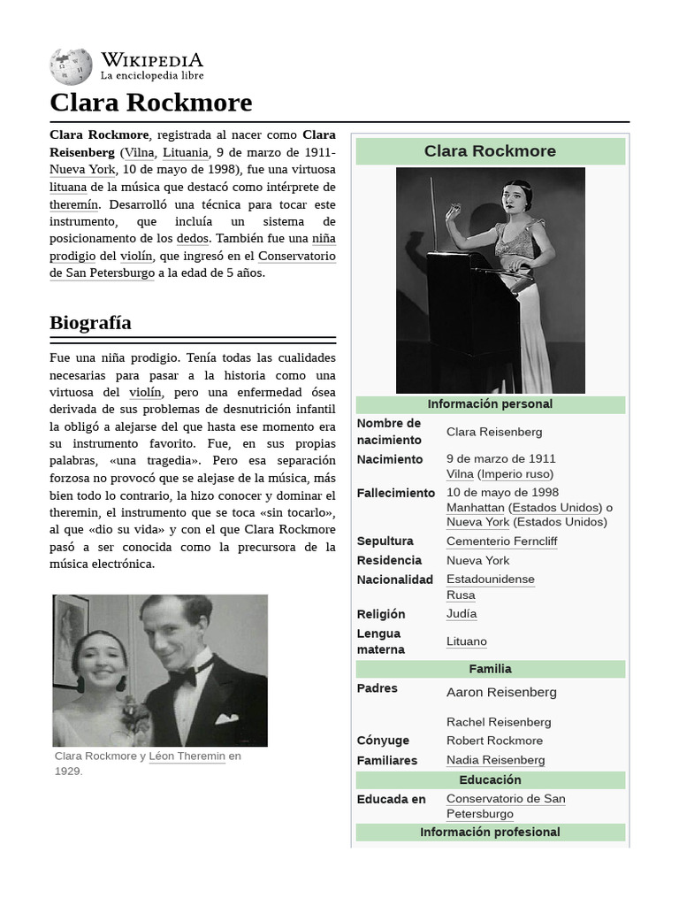 Clara Rockmore: Vida y legado musical | PDF | Musicología