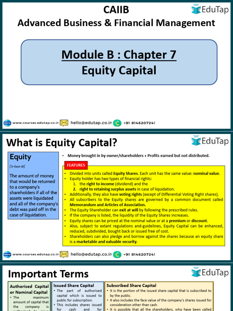 Caiib Abfm Equity Capital | PDF | Equity (Finance) | Stocks