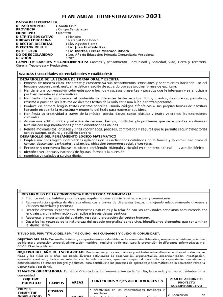 Pat 1° Primaria 2021 Ue Naranjal Don Bosco | PDF | Naturaleza | Ritmo