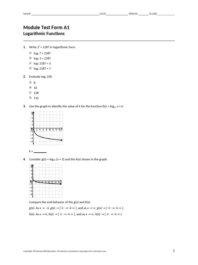 Printable Module Test Form A1 3 | PDF | Logarithm | Ph