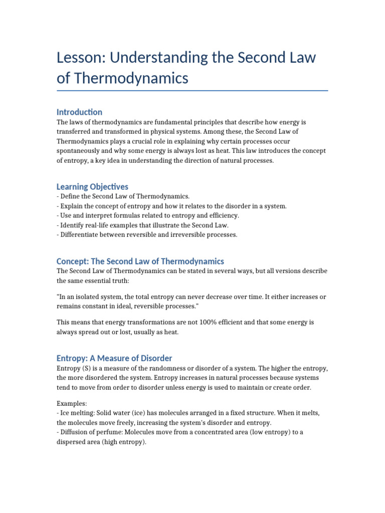 Second Law of Thermodynamics Full Lesson | PDF | Entropy | Second Law ...