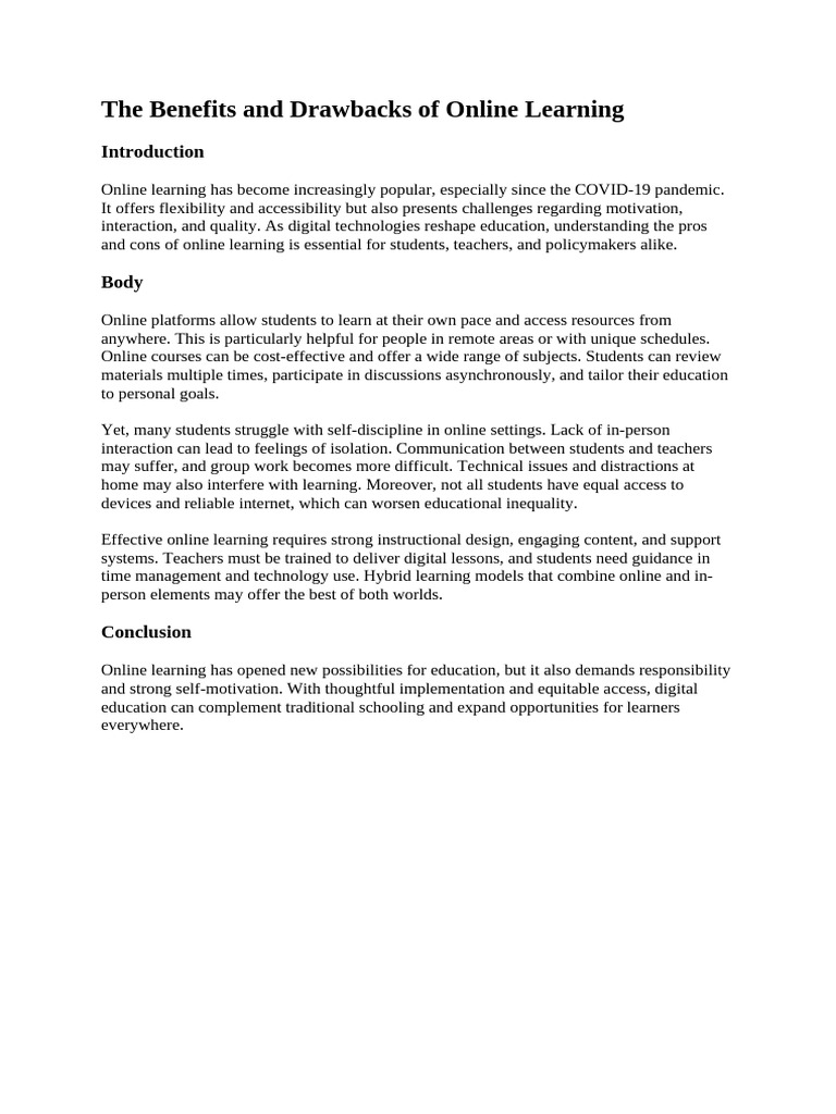 Benefits and Drawbacks | PDF