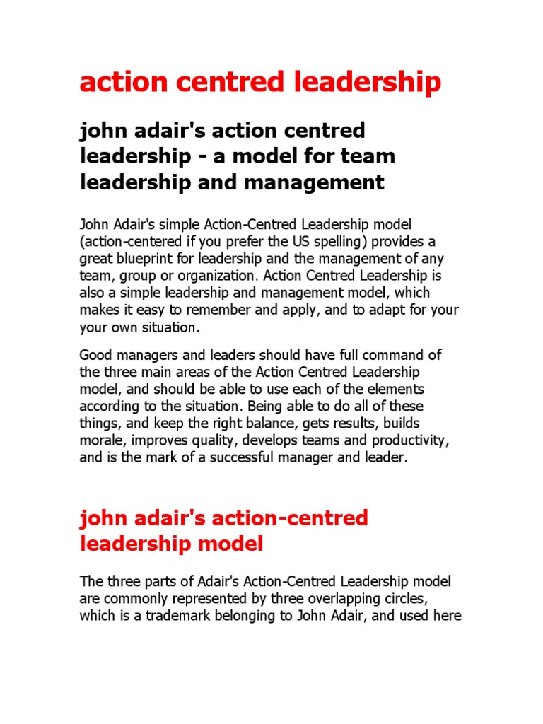 Action Centred Leadership | PDF | Leadership | Motivation