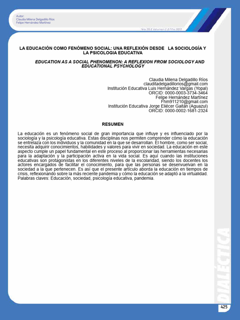 Education As A Social Phenomenon: A Reflexion From Sociology and Educational Psychology | PDF ...