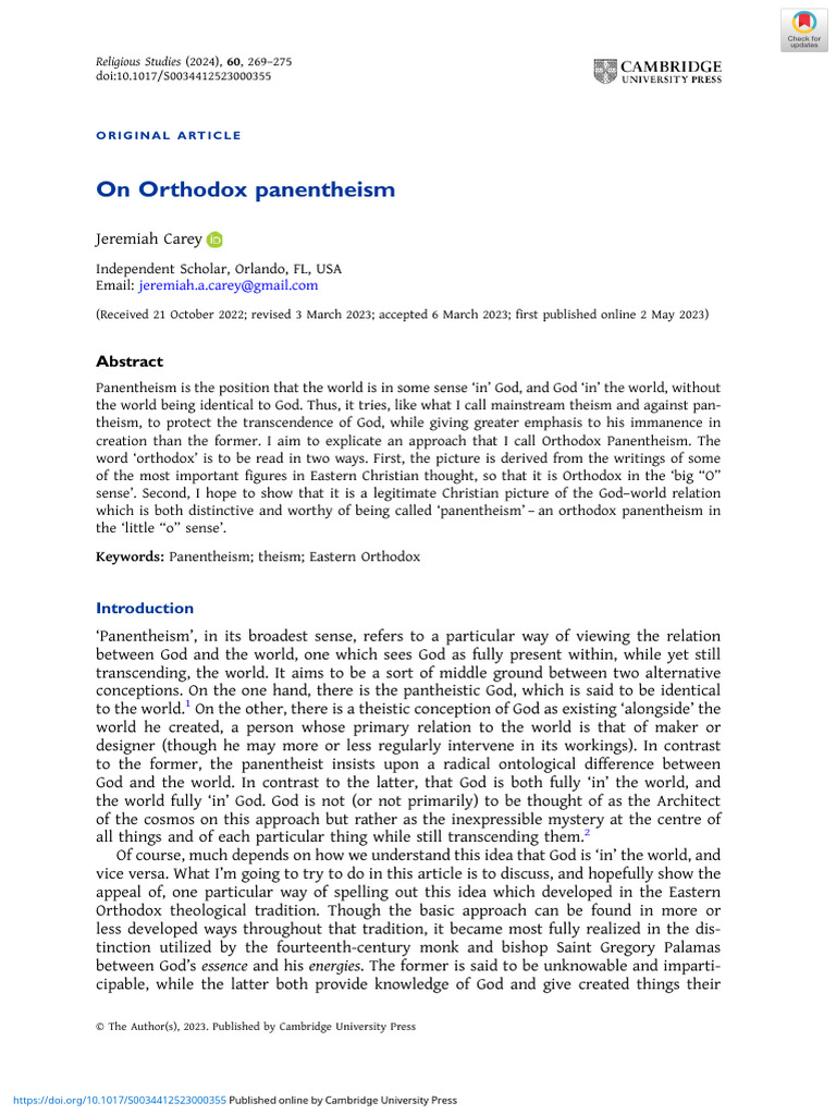Orthodox Panentheism Explained | PDF | Theism | Religious Belief And ...