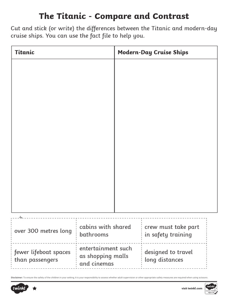 The Titanic Compare and Contrast Activity | PDF | Cruise Ship ...