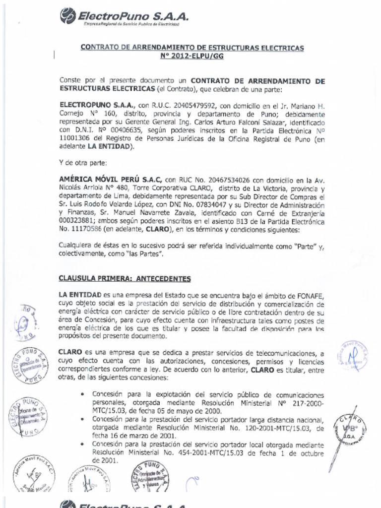 Contrato Infraestructura Claro Electr | PDF