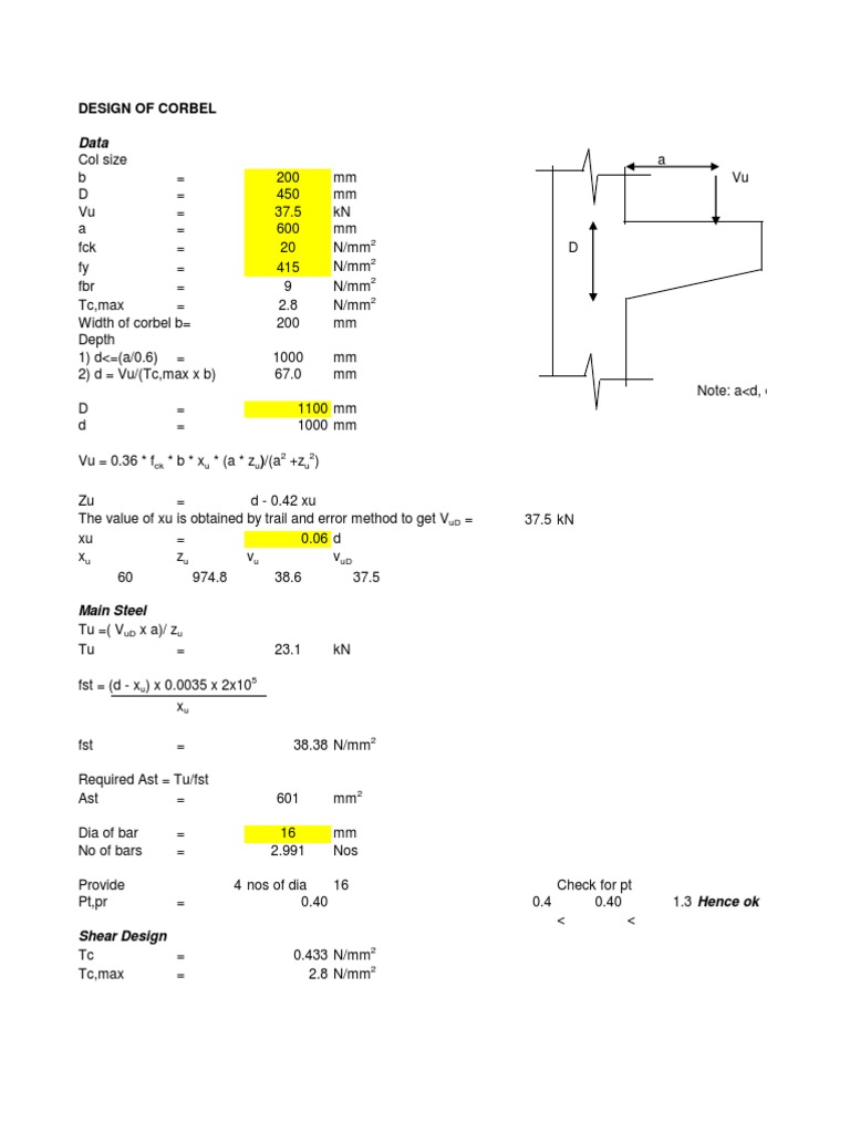 Corbel Design Calculations Guide | PDF | Civil Engineering | Structural ...