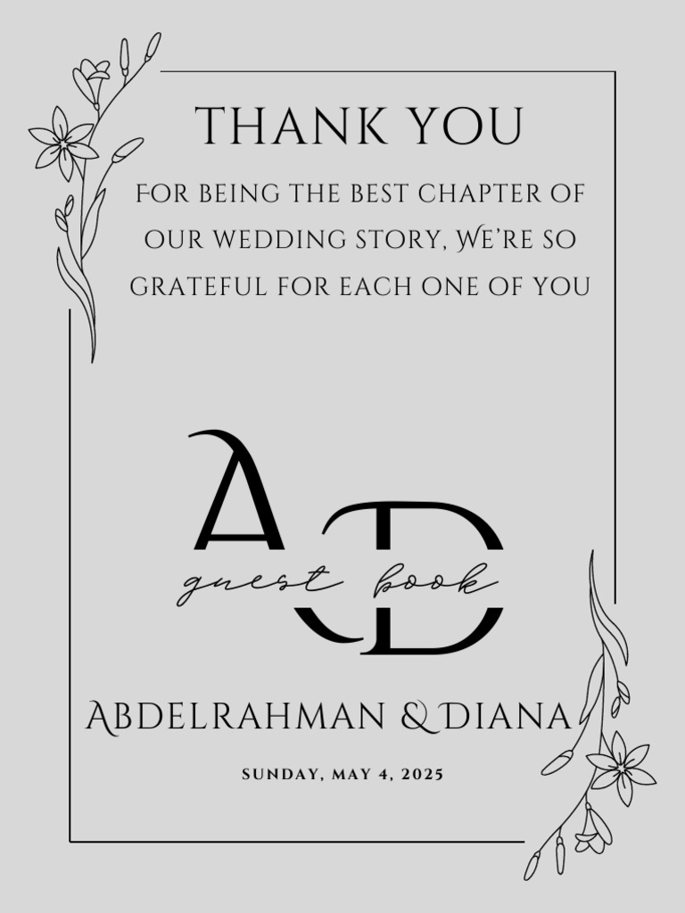 Black Grey Simple Minimalist Wedding Guest Book Cover | PDF