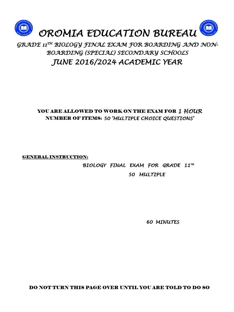 Biolgy Grade 11 Final Exam | PDF | Dominance (Genetics) | Genotype