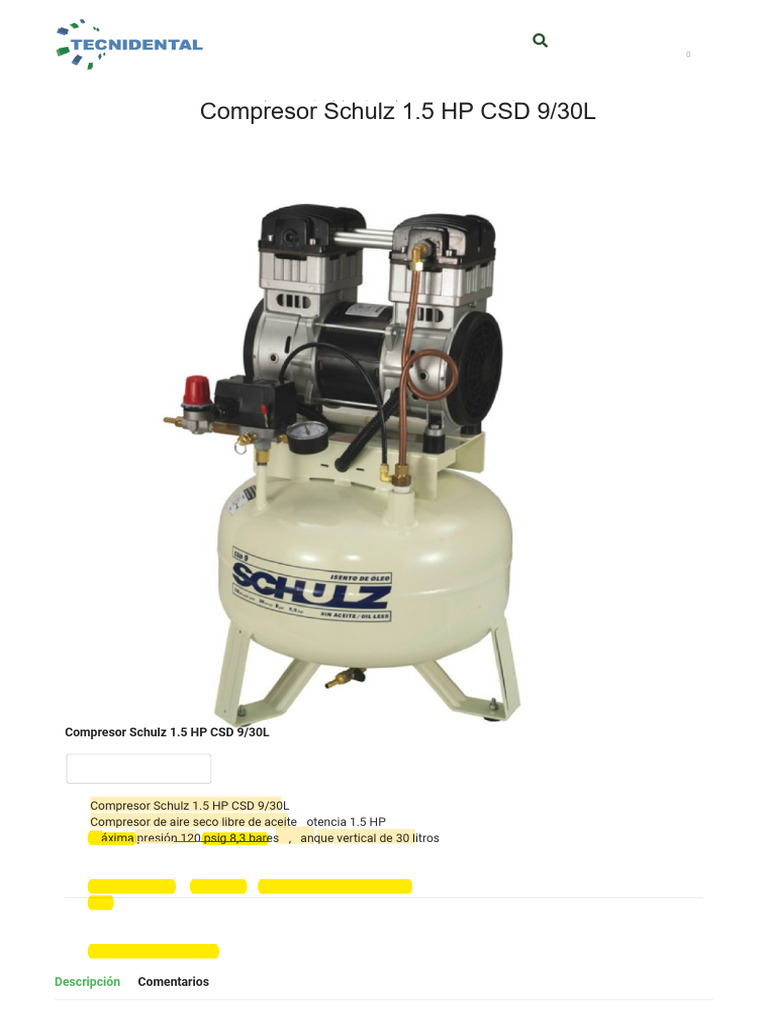 12. Compresor Schulz 1.5 HP CSD 9_30L | PDF