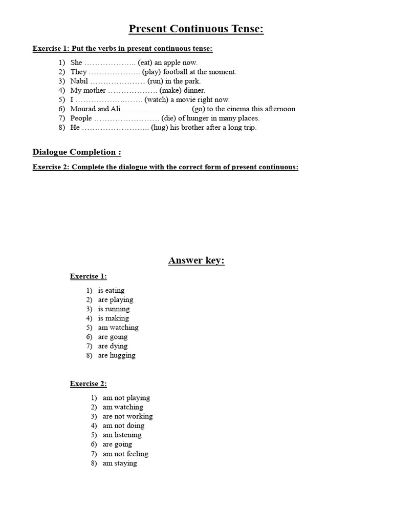 Present Continuous Exercises - Ayoub | PDF