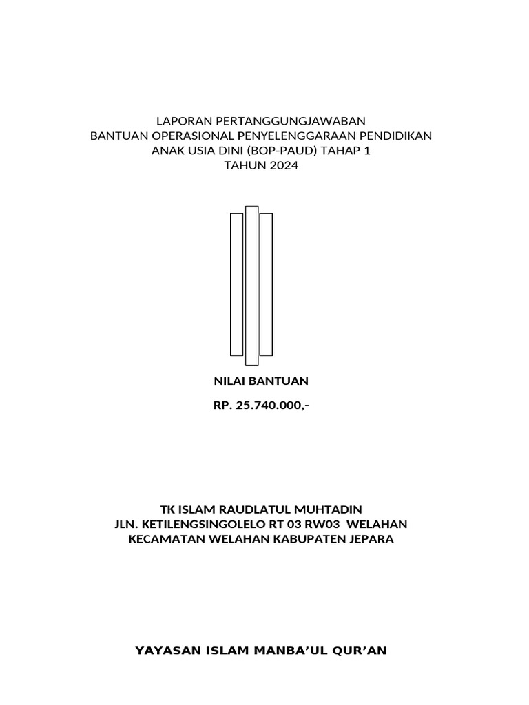 Contoh Laporan Pertanggungjawaban Bosp Paud 2024 | PDF
